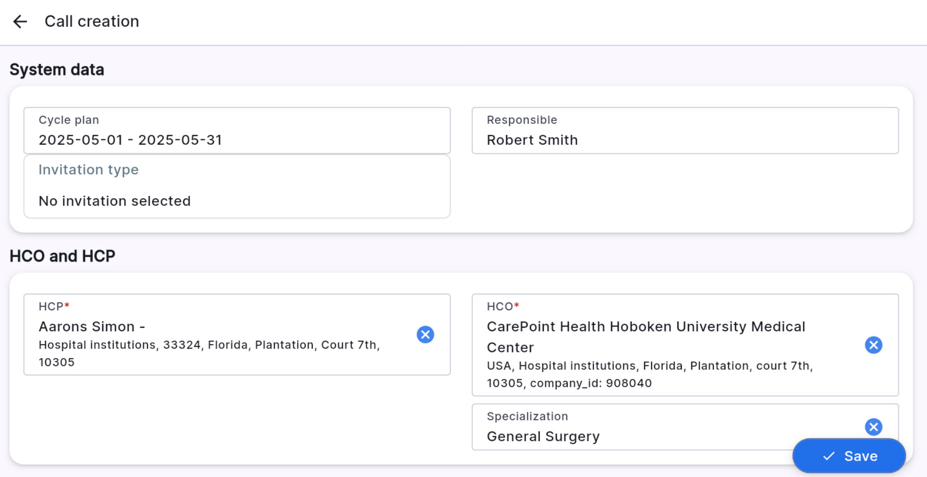 Create a Call from the Client's card – Proxima Research International